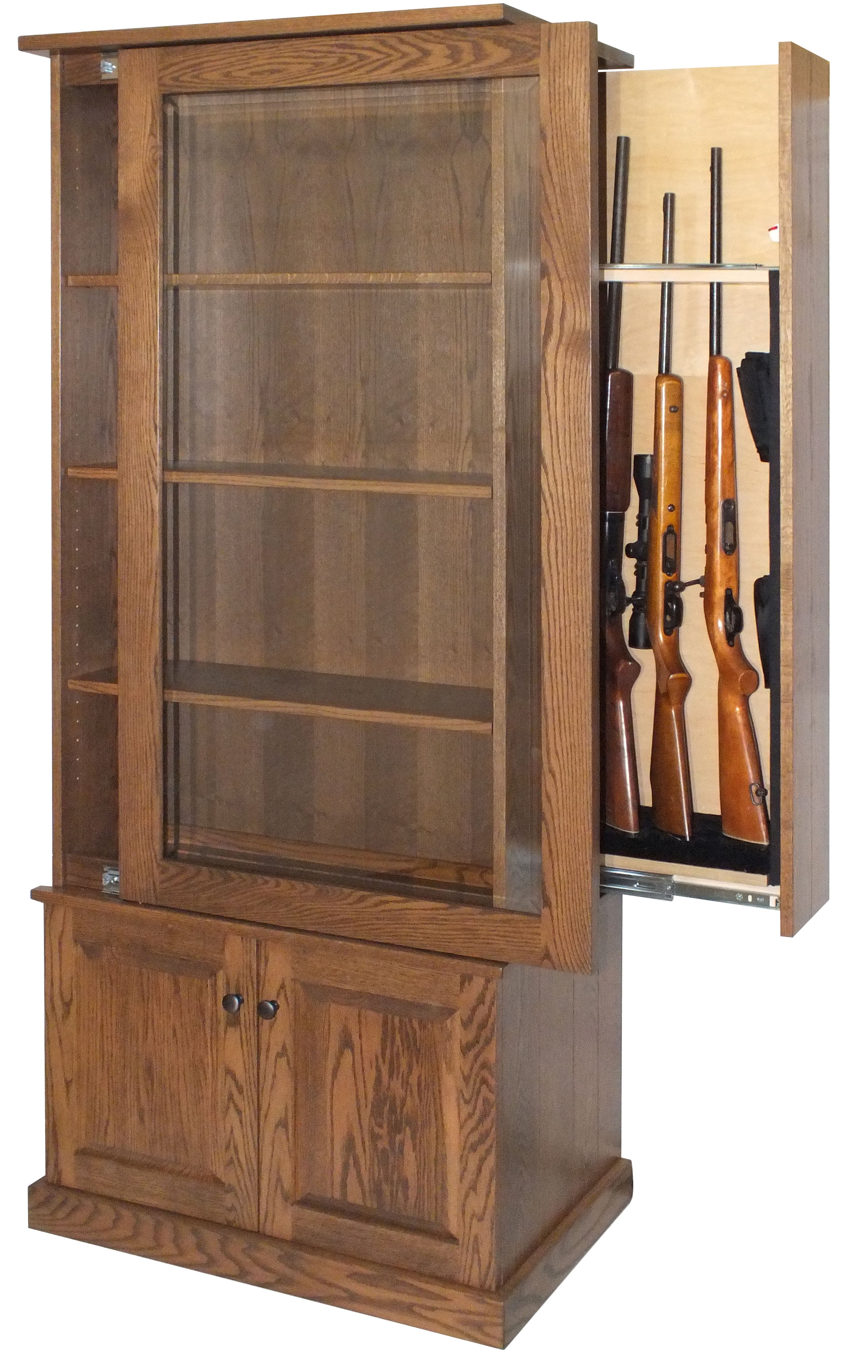 7 Gun Bookcase Curio With Hidden Gun Cabinet And Slider Glass Door ...