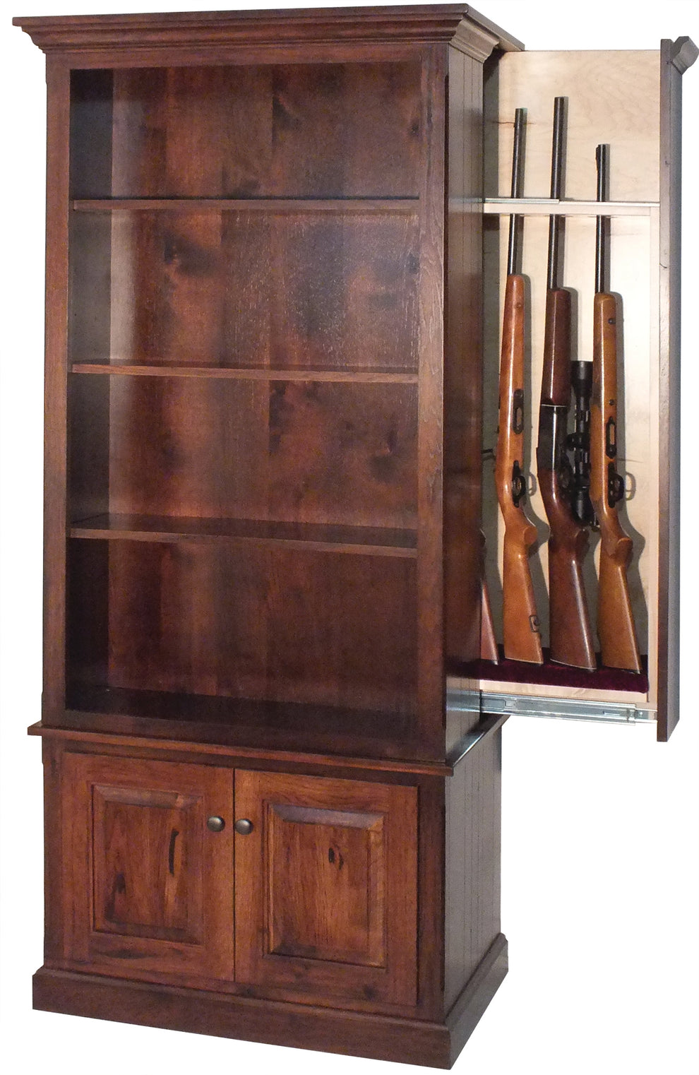 7' Gun Bookcase with Hidden Gun Cabinet - Amish Traditions