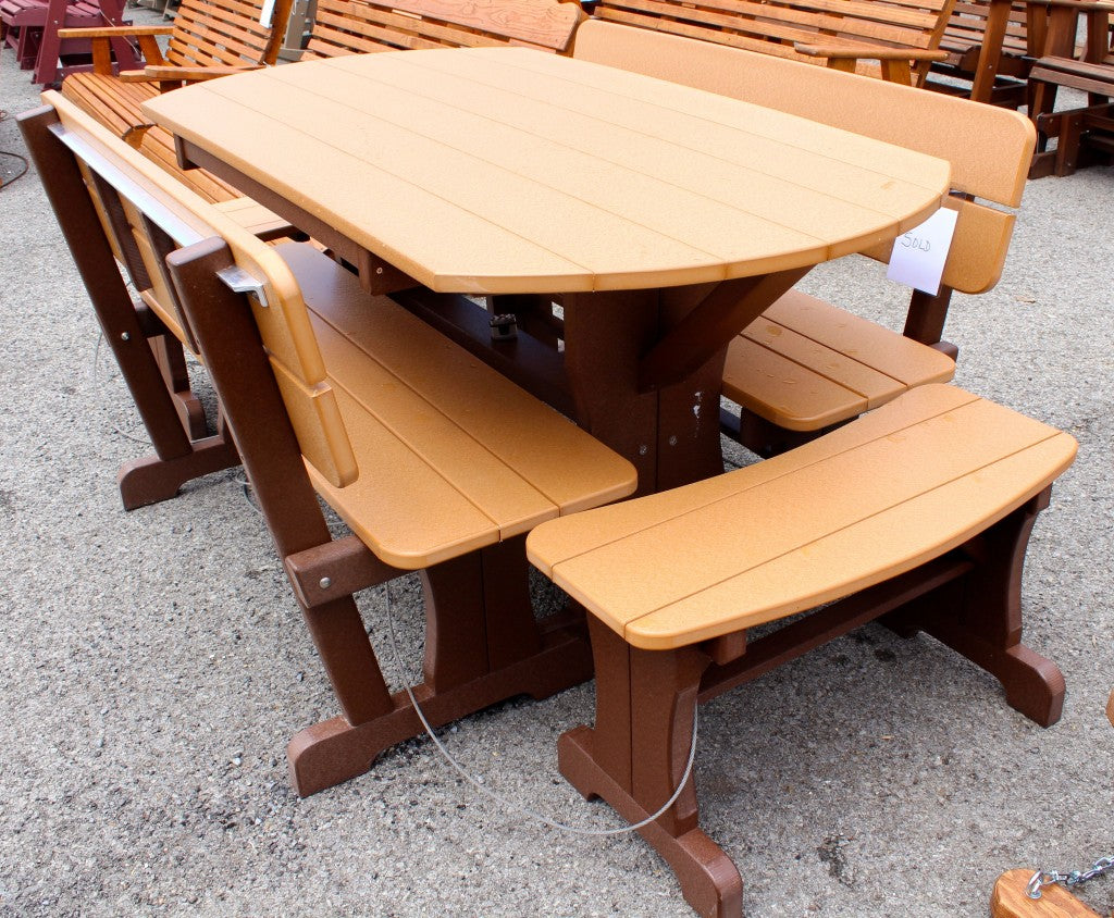 Poly Deluxe Oval Picnic Table Set With Benches - Amish Traditions