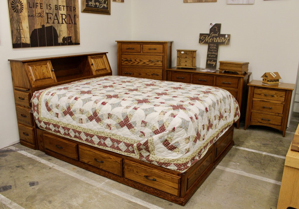 Space Saver Bookcase Pedestal Queen Bed 2 - Amish Traditions