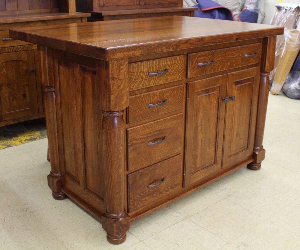 Rustic Quarter Sawn Oak Turned Leg Island With 2 Plank Glued Top ...