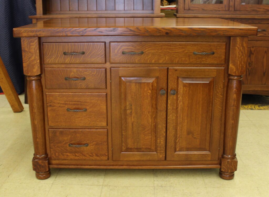 Rustic Quarter Sawn Oak Turned Leg Island With 2 Plank Glued Top ...