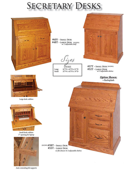 Small Traditional Secretary Desk with Backsplash – Amish Traditions