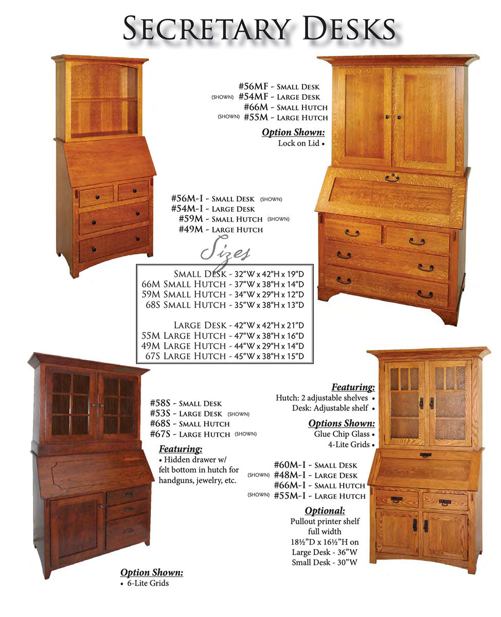 Deluxe Shaker Secretary Desk with Hutch Top and Glass Doors – Amish ...