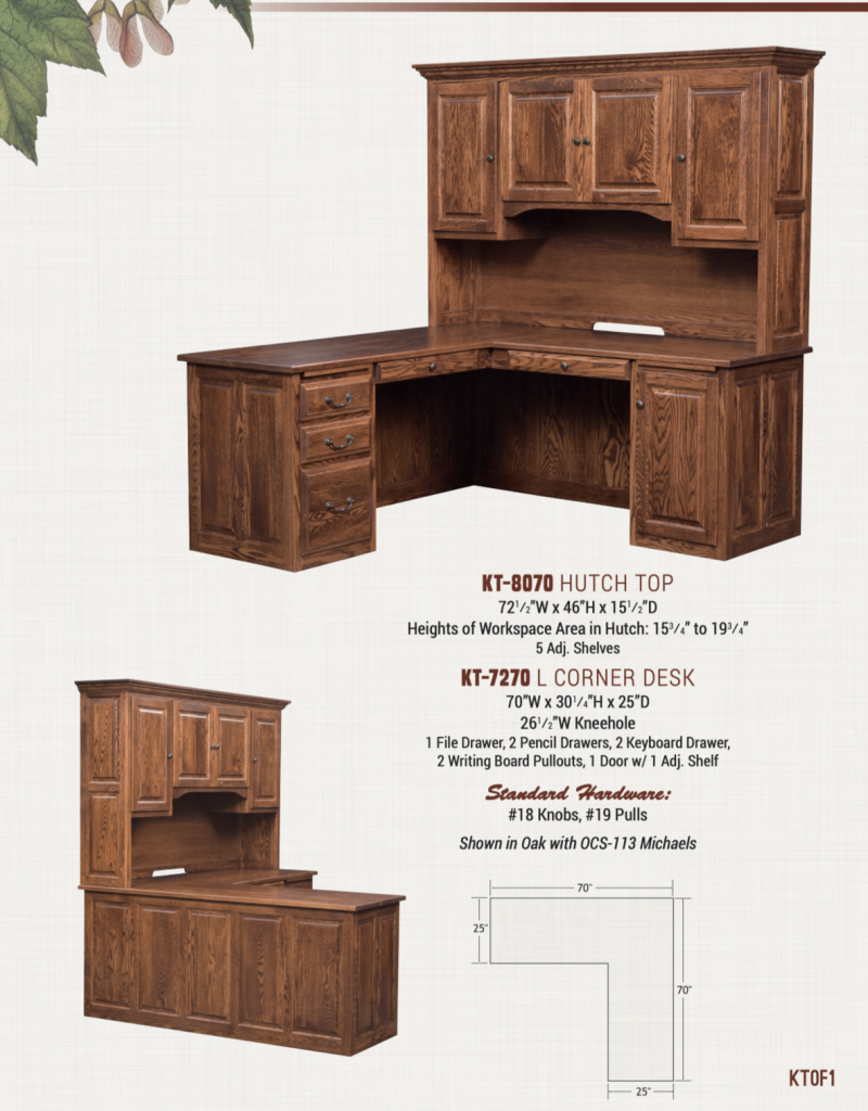 Raised Panel 70" X 70" L Shaped Corner Desk With Hutch Top - Amish ...