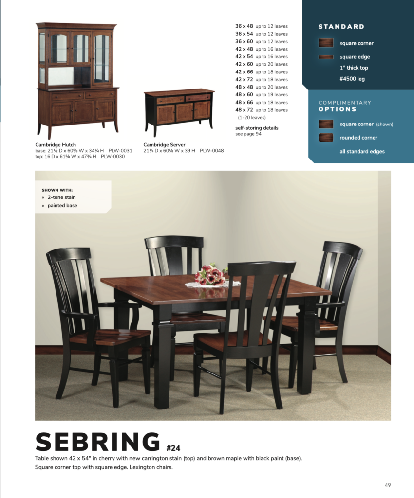 Sebring Table And Chair Set - Amish Traditions