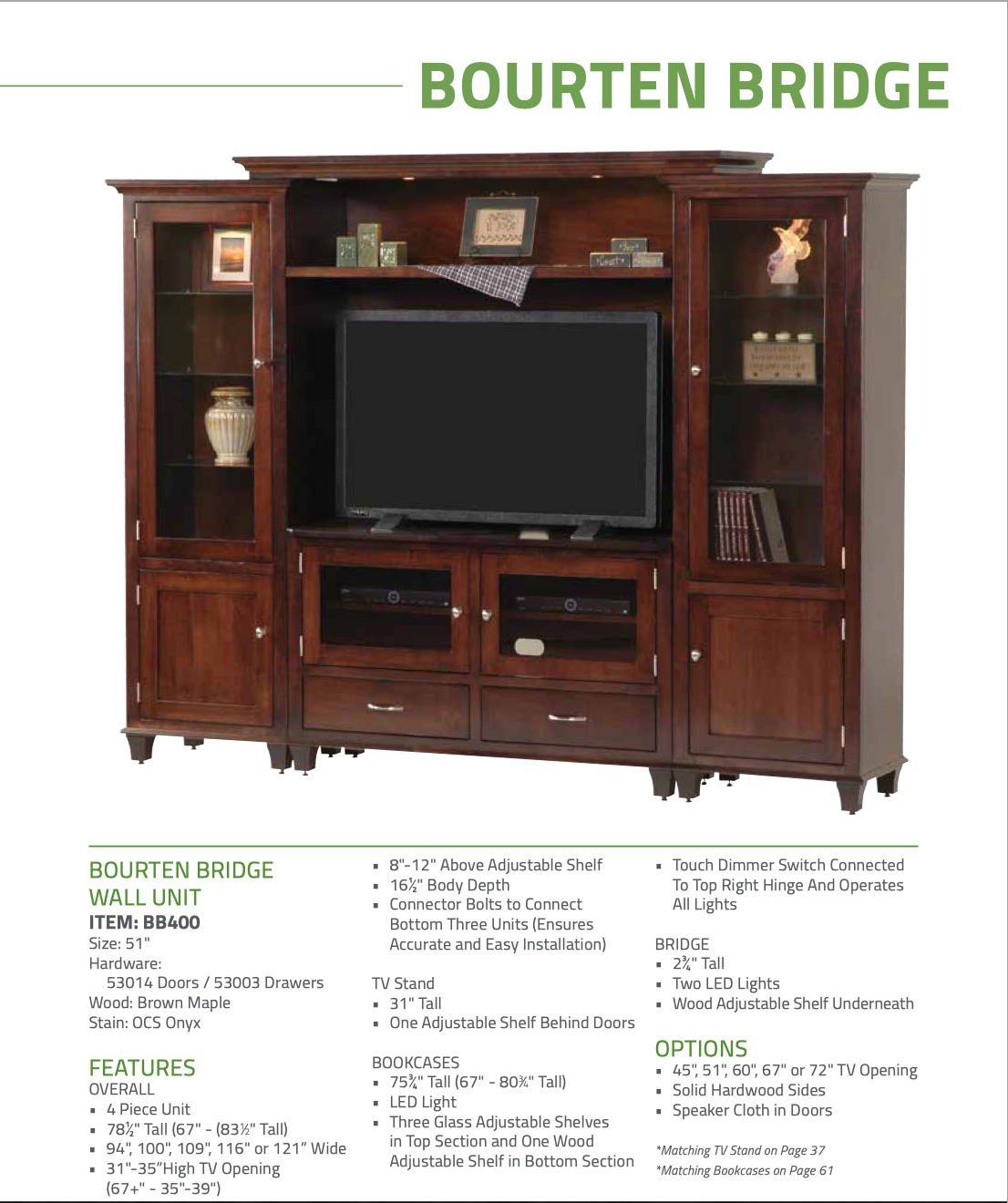 Bourten Bridge Entertainment Center Wall Unit - Amish Traditions
