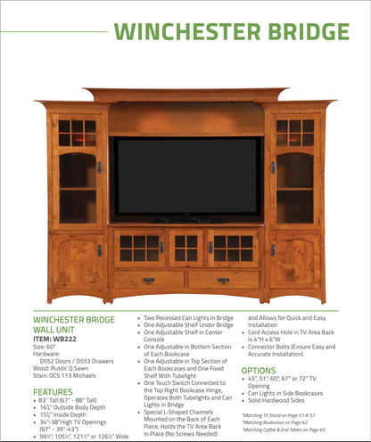 Winchester Bridge Entertainment Center Wall Unit - Amish Traditions