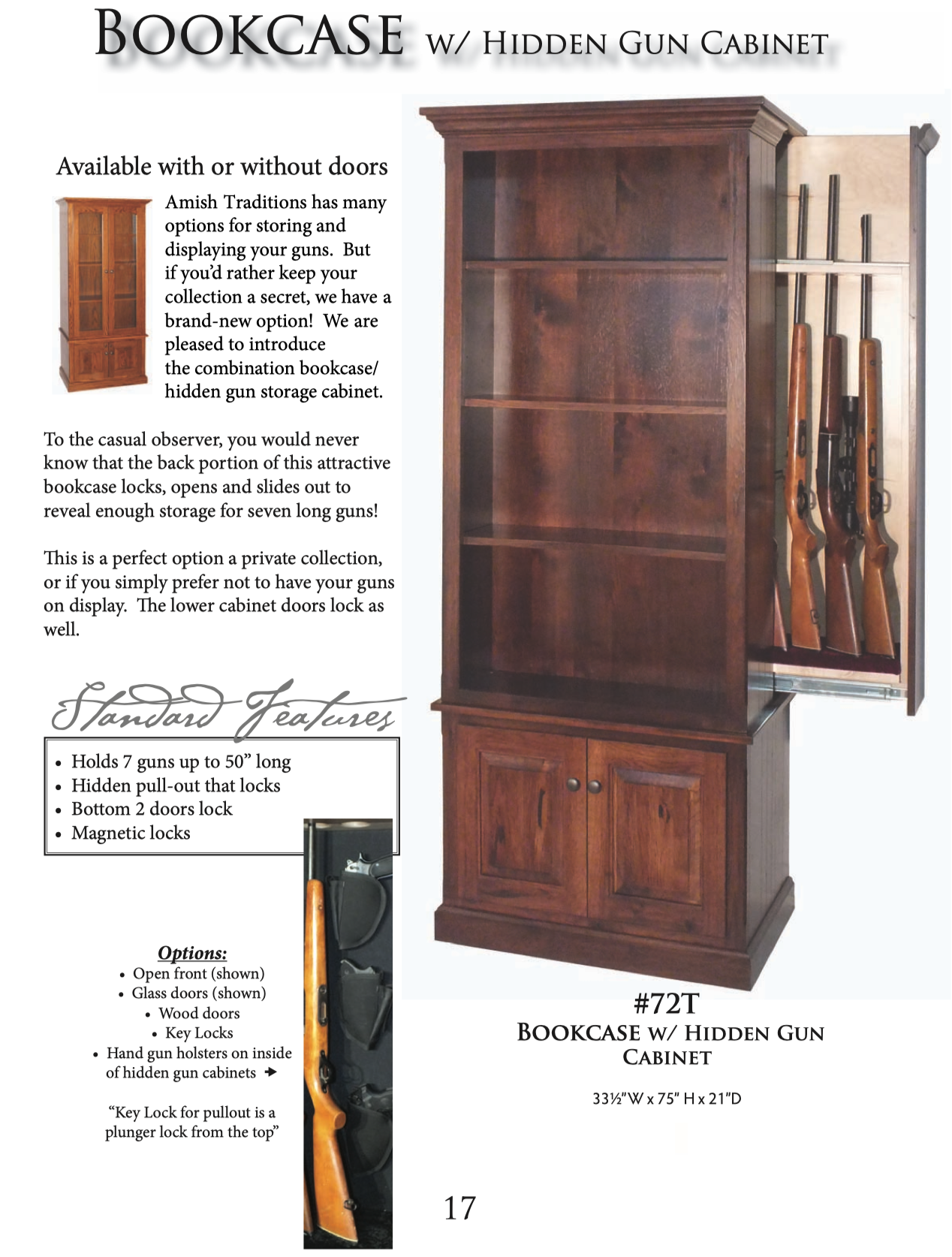 7 Gun Mission Bookcase with Hidden Gun Cabinet – Amish Traditions